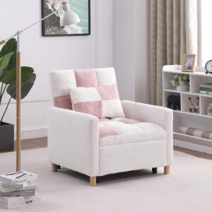 YESER Sleeper Sofa Bed, Lounge Sofa Bed Couch 3-in-1, Teddy Fabric Pull Out Sofa Bed, Convertible Sofa Bed Sleeper Chair with Pillow, Home Sofa Living Room Recliner Sofa Couch, Sofa Cama, Pink