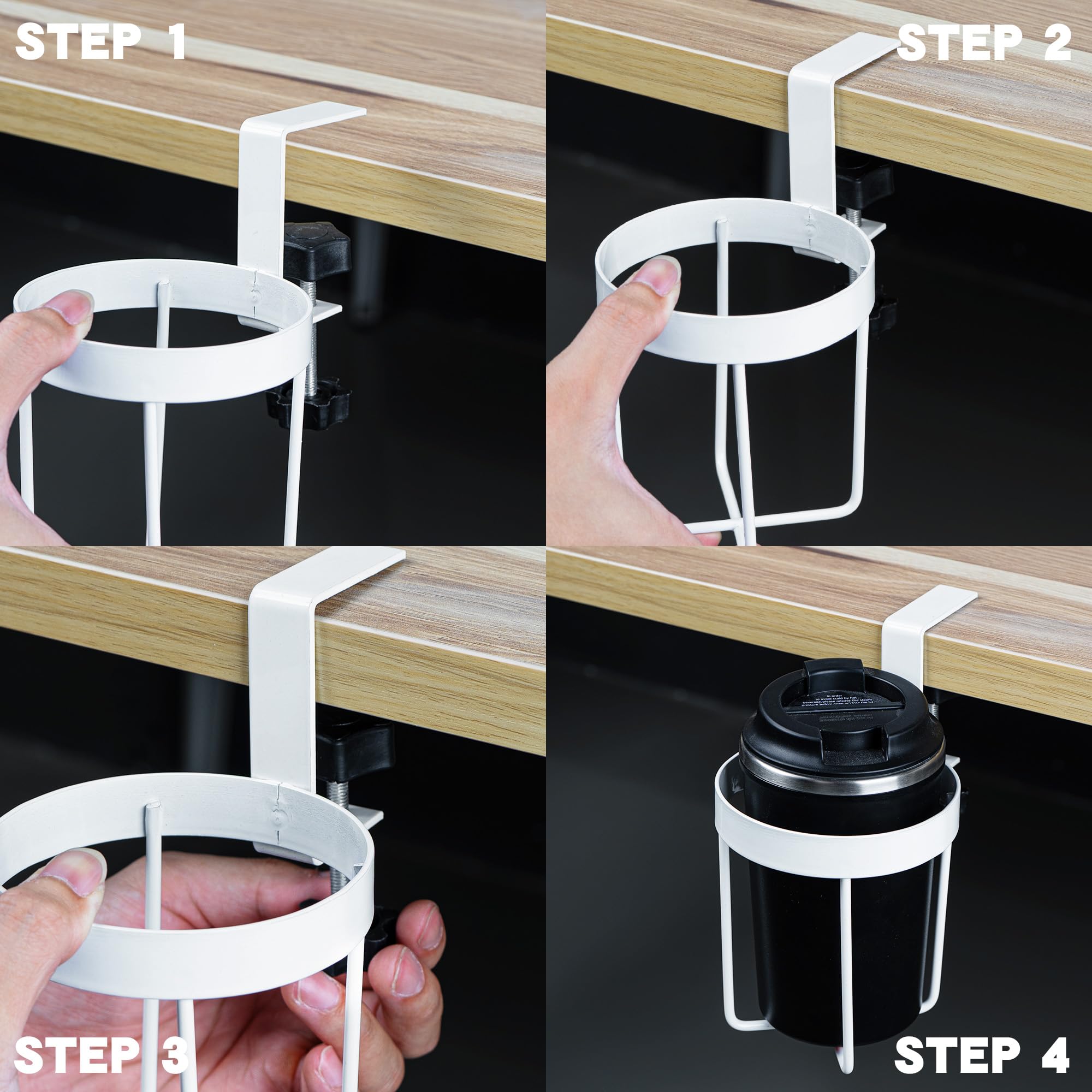 GlobleGarden Desk Cup Holder, White Metal Drinking Bottle Stand Clip, Desk Storage Rack, Tableside Teacup Fixing Clip, Table Edge Cup Holder Clip (White)