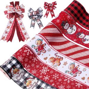 rinoly christmas ribbon wired 2.5 inch,6 roll 30 yards christmas ribbon with wire-snowflake/snowman/gingerbread man/santa/glitter stripe/buffalo plaid christmas ribbon for wreaths bow tree diy crafts