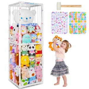 fiobee stuffed animals storage zoo thicken pvc tube kids toy storage organizer with elastic band large stuffed animals holder for nursery playroom bedroom room furniture plush storage, white