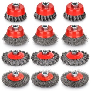 wire wheel for angle grinder 12 pack, coarse crimped wire wheel brush wire cup brush 4 1/2 angle grinder wire wheel, angle grinder attachments with 5/8-11unc threaded arbor