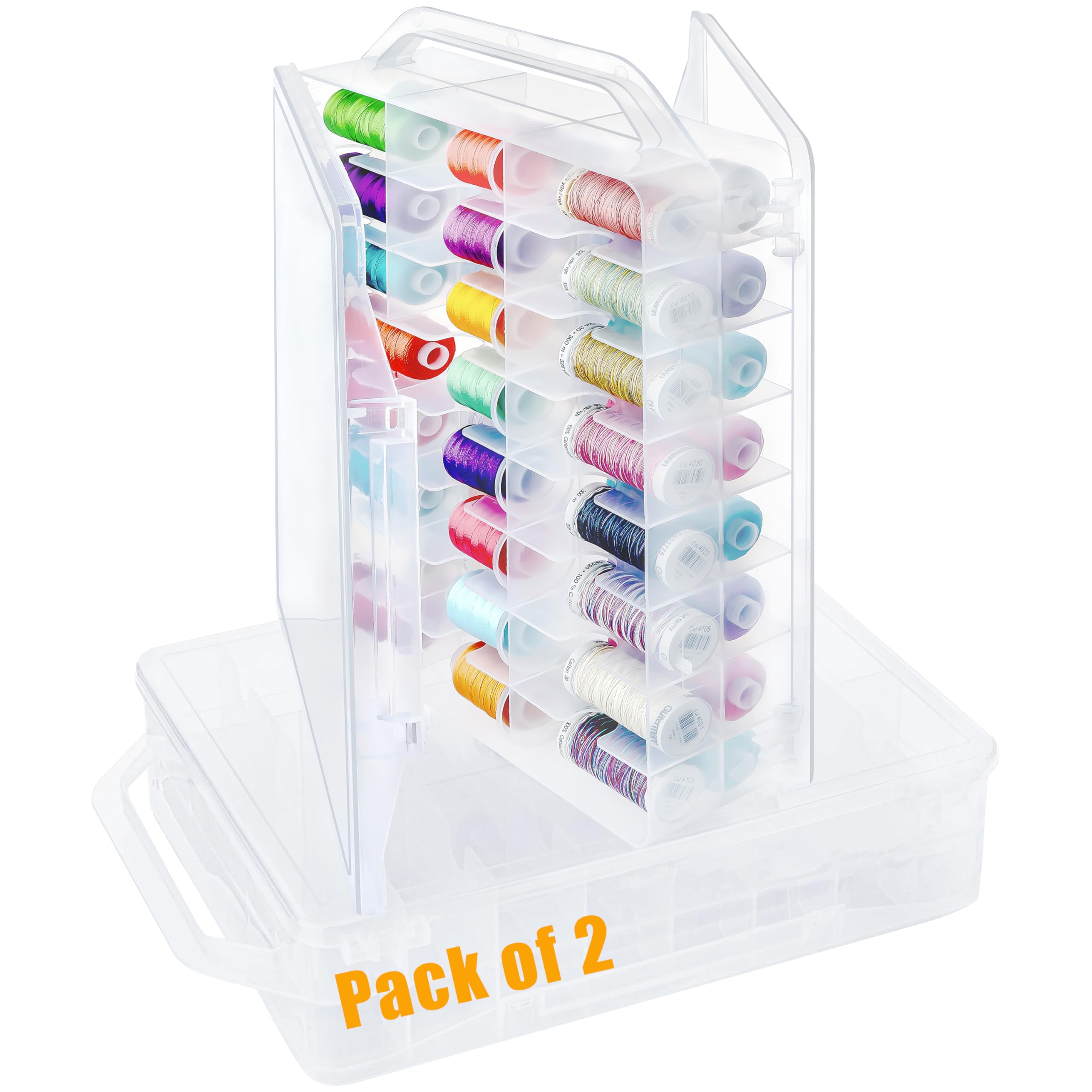 New brothread Pack of 2 Double-Sided Sewing Organizers, Thread Storage Boxes with 2x46 Grids, Clear Organizer Boxes for Embroidery Sewing Thread, Embroidery Floss, Needle, Beads, Small Crafts,Toy Cars