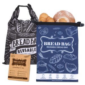 bread bag, 2 packs reusable sourdough storage bag with zipper for homemade bread - large freezer container to keep bread fresh (black, l)