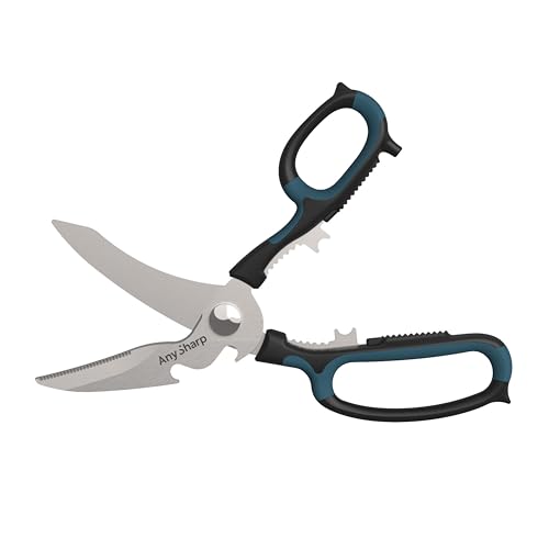 AnySharp Multi-Tool Scissors, Hardened Steel Blades for Tough Materials, Ideal for Both Left and Right Handed Users, Comfort Grip, Dishwasher Safe, Blue, One Size