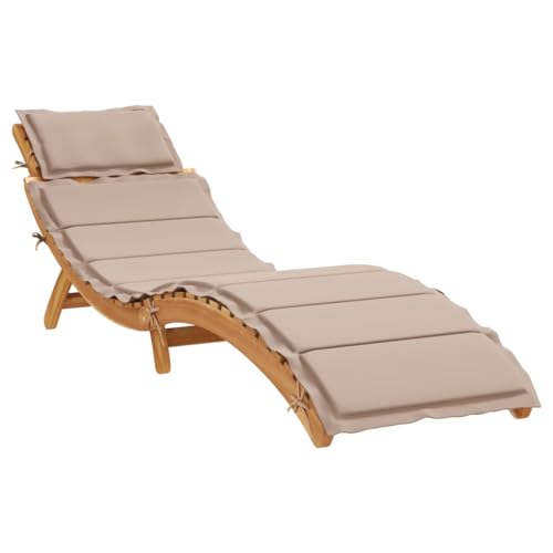 YELWHI Sun Lounger with Cushion Taupe Solid Wood Acacia,Solid Acacia Wood Sunlounger for Outdoor Relaxation Foldable Design Outdoor Furniture, Outdoor Seating