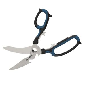 anysharp multi-tool scissors, hardened steel blades for tough materials, ideal for both left and right handed users, comfort grip, dishwasher safe, blue, one size