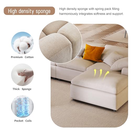 FANYE Oversized Free Combine Cushions Sectional Sofa Cum Sleep Sofabed, Deep Seat Modular Sofa&Couch W/Movable Ottoman Convertible Spacious Sleeper Couch Bed for Living Room, Down Stairs