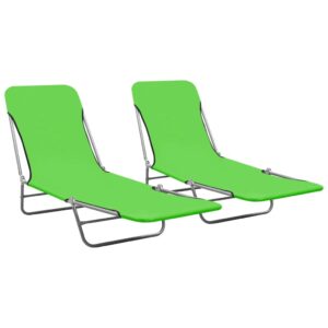 yelwhi folding sun loungers 2 pcs steel and fabric green,： outdoor furniture, outdoor seating