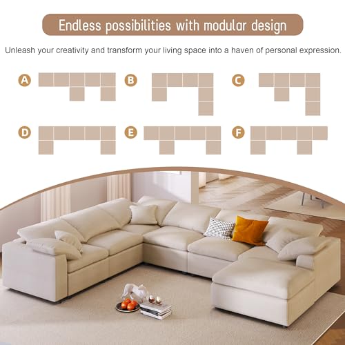 FANYE Oversized Free Combine Cushions Sectional Sofa Cum Sleep Sofabed, Deep Seat Modular Sofa&Couch W/Movable Ottoman Convertible Spacious Sleeper Couch Bed for Living Room, Down Stairs