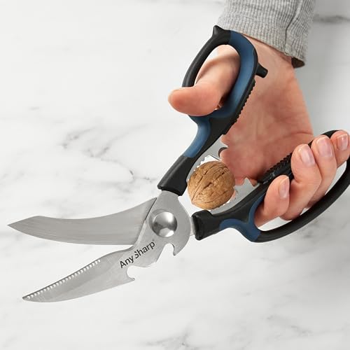 AnySharp Multi-Tool Scissors, Hardened Steel Blades for Tough Materials, Ideal for Both Left and Right Handed Users, Comfort Grip, Dishwasher Safe, Blue, One Size