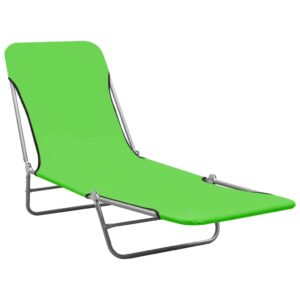 YELWHI Folding Sun Loungers 2 pcs Steel and Fabric Green,： Outdoor Furniture, Outdoor Seating