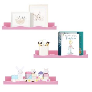 azsky floating bookshelf for kids, floating shelves for wall cloud picture ledge shelf pink16 inches nursery book shelves set 3, baby book shelf for kids room, toddler room, baby room, nursery decor