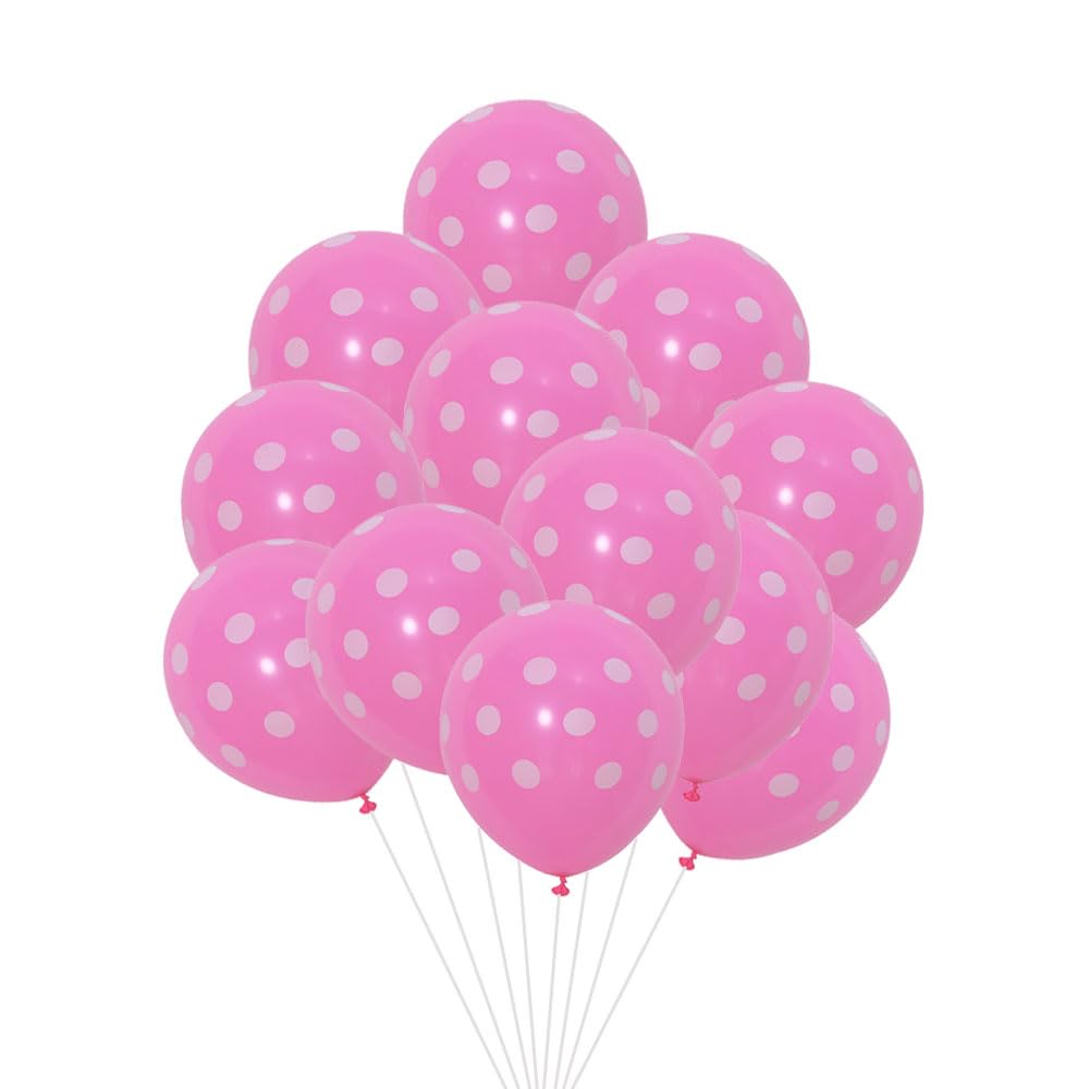 AnnoDeel 50pcs Hot Pink Polka Dot Latex Balloons, 12inch Pink Polka Dot Balloons for Graduation Anniversary Birthday Baby Show Bachelorette Party Decoration