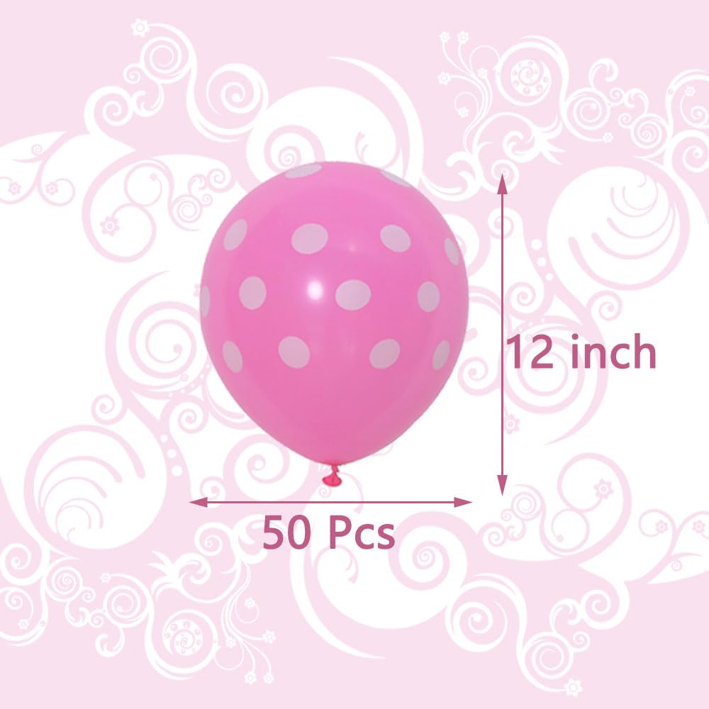 AnnoDeel 50pcs Hot Pink Polka Dot Latex Balloons, 12inch Pink Polka Dot Balloons for Graduation Anniversary Birthday Baby Show Bachelorette Party Decoration