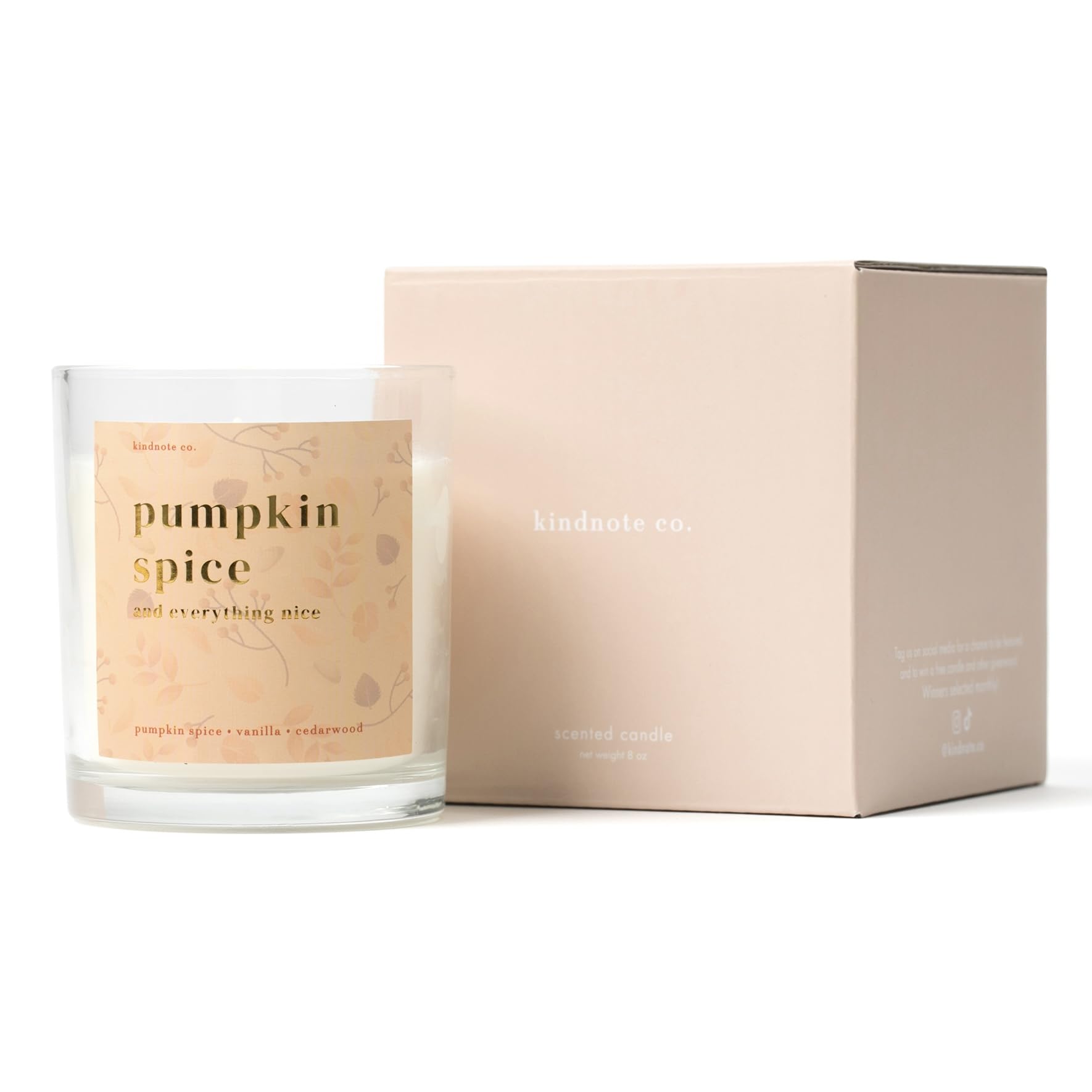 Kindnote Co. Pumpkin Spice Candle | 8oz Soy Wax Cedarwood, Vanilla Pumpkin Candle | Fall Candles | Autumn Candle | Pumpkin Candle | Fall Scented Candles | Pumpkin Candles Scented | 40+ Hours Burn Time