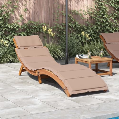 YELWHI Sun Lounger with Cushion Taupe Solid Wood Acacia,Solid Acacia Wood Sunlounger for Outdoor Relaxation Foldable Design Outdoor Furniture, Outdoor Seating