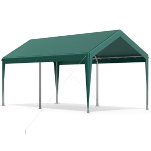 raxmolo 10x20ft heavy duty carport, portable car canopy garage boat shelter party tent, uv resistant waterproof carport canopy with four wind-resistant ropes, green