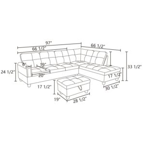 EMKK Sectional Sofa Couches for Living Room, Upholstered 4 Seat L-Shaped Sofa&Couch with Flannel Fabric and Chaises for Apartment, Office