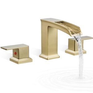 hoigy roman bathtub faucet deck mount 3 hole, brass waterfall faucet for bathtub 6-16 inch, brushed gold tub faucet set 2 handle, high flow widespread bathtub faucets with water hoses for hotel