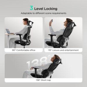 Hbada E2 Office Chair, Computer Chair with Adjustable 3D Armrest, Swivel Office Chair -Adjustable Headrest with 3D Lumbar Support and PU Wheels Black