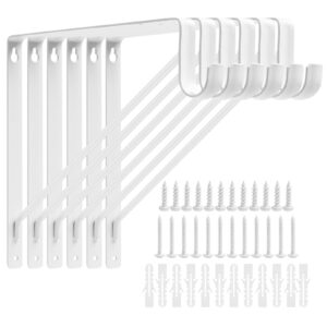 6pcs heavy duty white closet rod brackets 11 x 11 inch,1-3/8inch diameter shelf and rod bracket holder for home and closet decor, wall mount closet pole supports bracket hook with screws