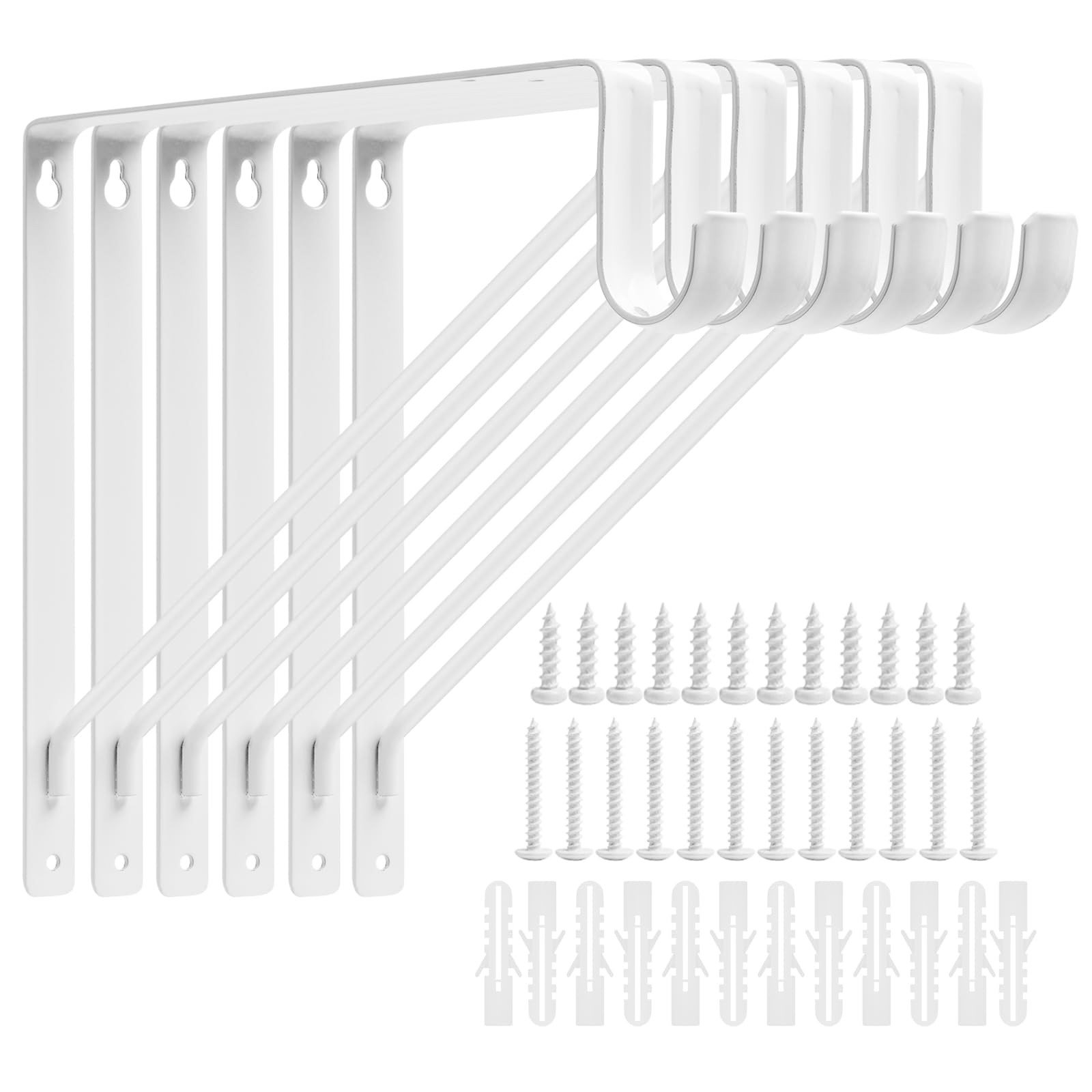 6PCS Heavy Duty White Closet Rod Brackets 11 x 11 Inch,1-3/8Inch Diameter Shelf and Rod Bracket Holder for Home and Closet Decor, Wall Mount Closet Pole Supports Bracket Hook with Screws