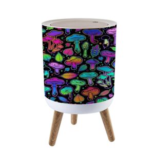 lgcznwdfhtz small trash can with lid for bathroom kitchen office seamless mushrooms bright psychedelic colors garbage bin waste basket decorative 1.8 gallons