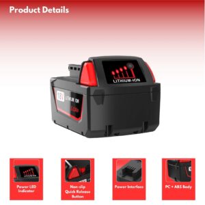 2 Pack 5.0Ah 18V Replacement Lithium ion Battery and Charger for Milwaukee M18 Battery, Compatible with Milwaukee M18 Cordless Power Tools 18V Lithium Battery 48-11-1850 48-11-1840 48-11-1860