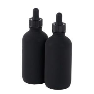 spraydroplet 2 pcs, 4oz dropper bottle, glass leakproof tincture bottles with dropper, black reusable eye dropper bottle, preety frosted texture, for all kinds of liquids (black-frosted, 4oz-2pcs)