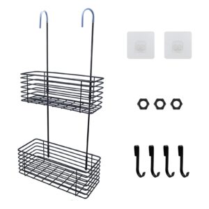 semetall hanging shower rack black shower caddy hanging with hooks-no drilling-the back hook can be rotated- hung on the faucet or cross bar-304 stainless steel-(double shelves)