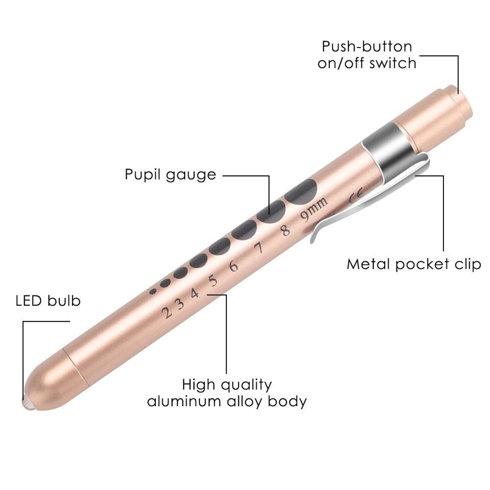 Veenajo Essential Nurse Penlight - LED Flashlight for Medical Professionals - Must-Have Tool for Nurses, Students, and Doctors, Gold