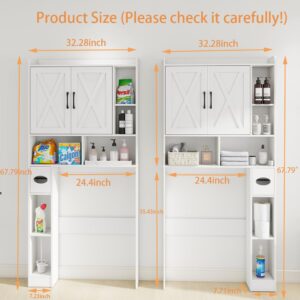 FZBYQWD Over The Toilet Storage Cabinet, Farmhouse Storage Cabinet Over Toilet with 2 Barn Door & Toilet Paper Holder Stand，Home Space-Saving Toilet Rack