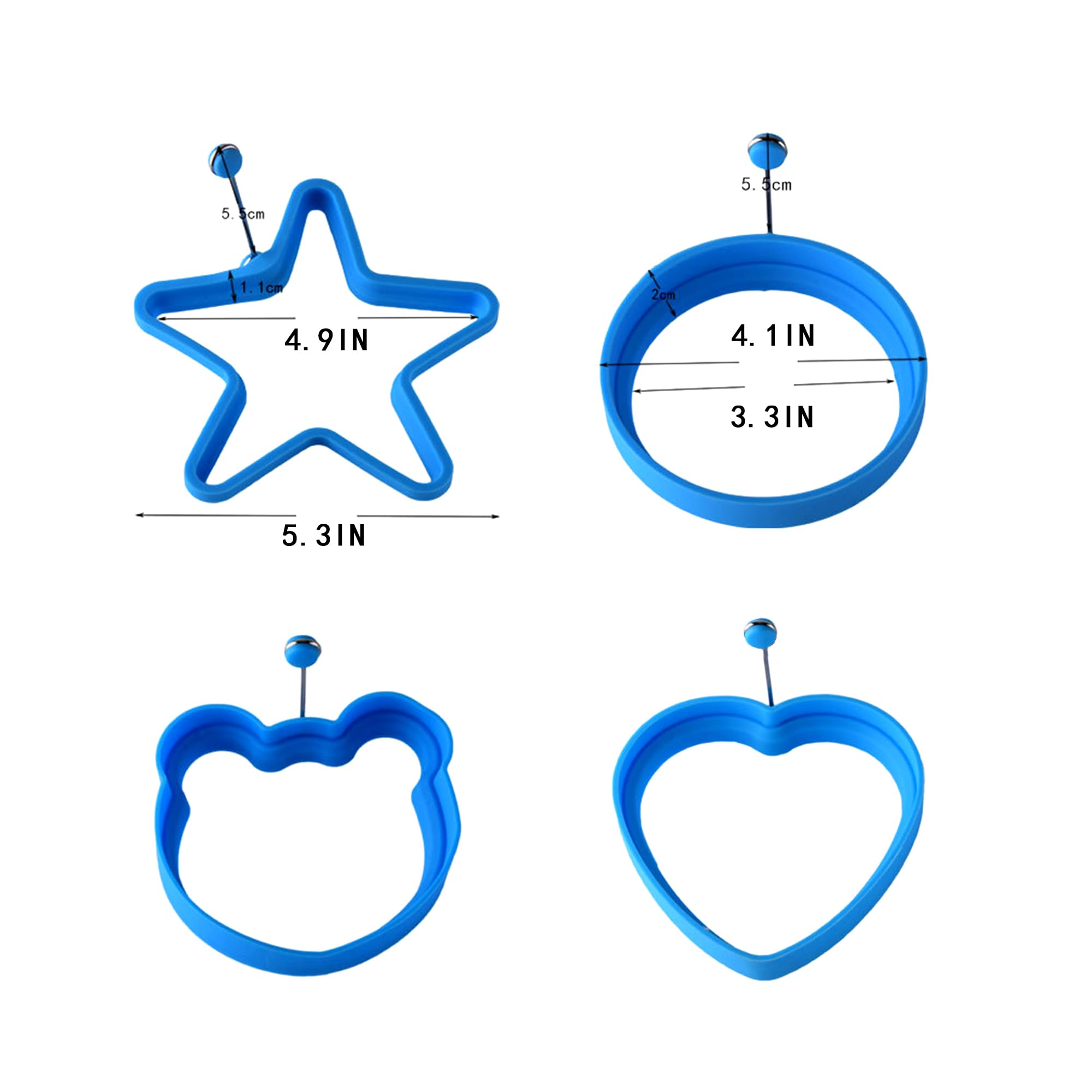 6 Packs Silicone Egg Rings, Heat Insulation Handles, Flexible Egg Rings for Frying Eggs Nonstick, Up to 230°C/446°F (Blue)