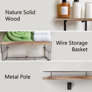 HXC-BLG Bathroom Shelves Over Toilet for Wall，Floating Shelves Over Toilet Paper Holder，Wall Mounted Rustic Wood Storage Basket Shelves for Bedroom，Living Room & Kitchen