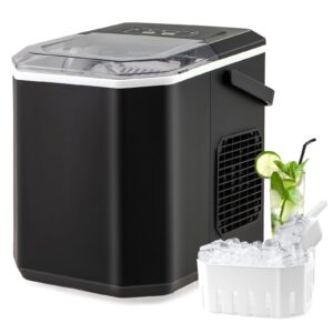 costway countertop ice maker with self-cleaning, 9 ice cubes ready in 6-13 mins, 26.5lbs/24h, 2 sizes of bullet ice, portable ice machine with handle, ice scoop and basket for home office (black)