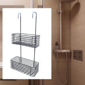 Semetall Hanging Shower Rack Black Shower Caddy Hanging with Hooks-No Drilling-the Back Hook Can be Rotated- Hung on the Faucet or Cross Bar-304 Stainless Steel-(Double Shelves)