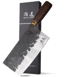 shangdao meat cleaver knife, 7.4 ″ heavy duty razor sharp butcher cleaver kitchen knife, high-carbon steel chopper knife, forged blade & wood handle, for home kitchen and restaurant