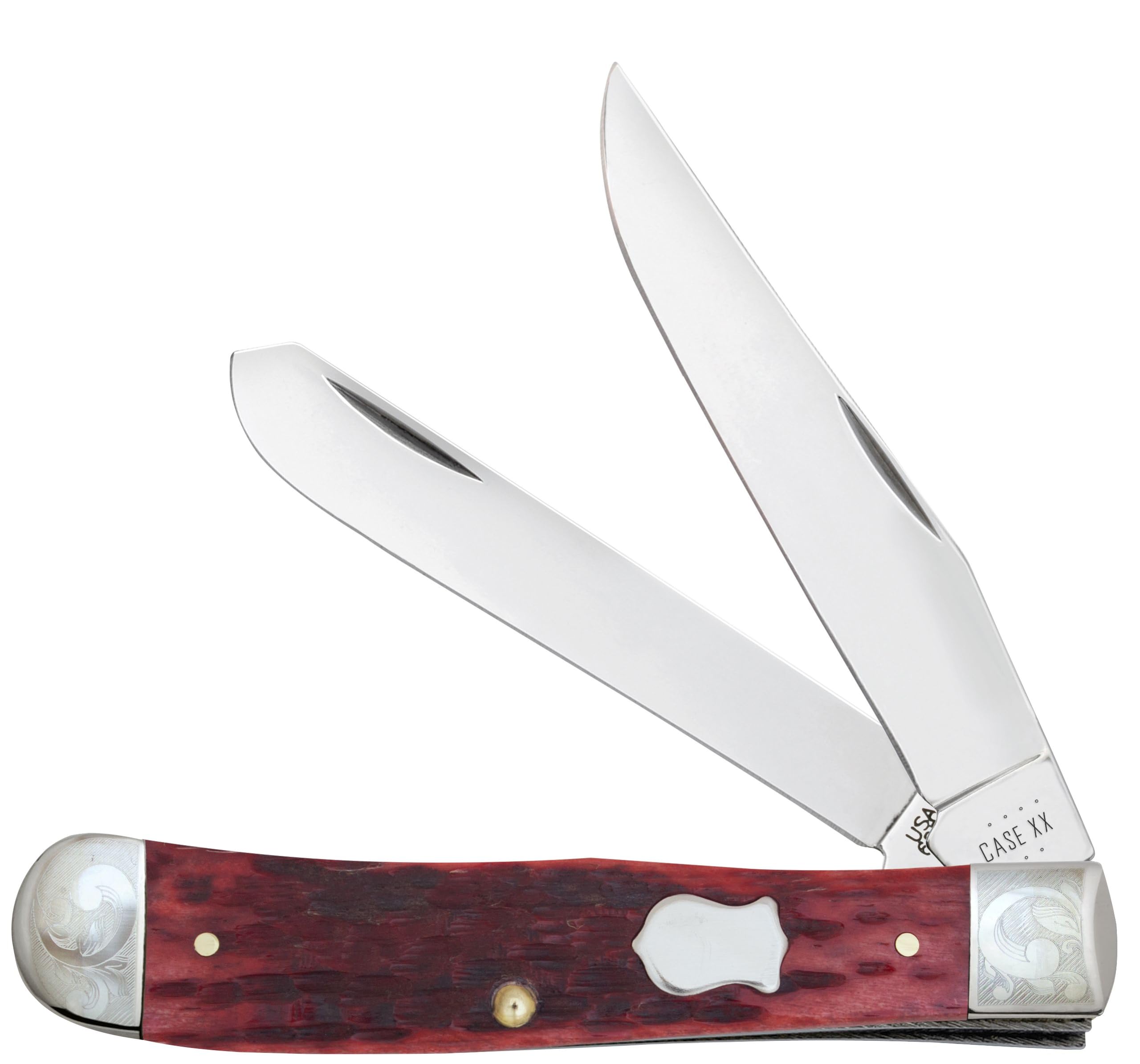 Case WR XX Pocket Knife Old Red Jigged Bone Handle with Tru SharpTM Stainless Steel Blades and Scrolled Bolsters Trapper 4 1/8 inches Closed