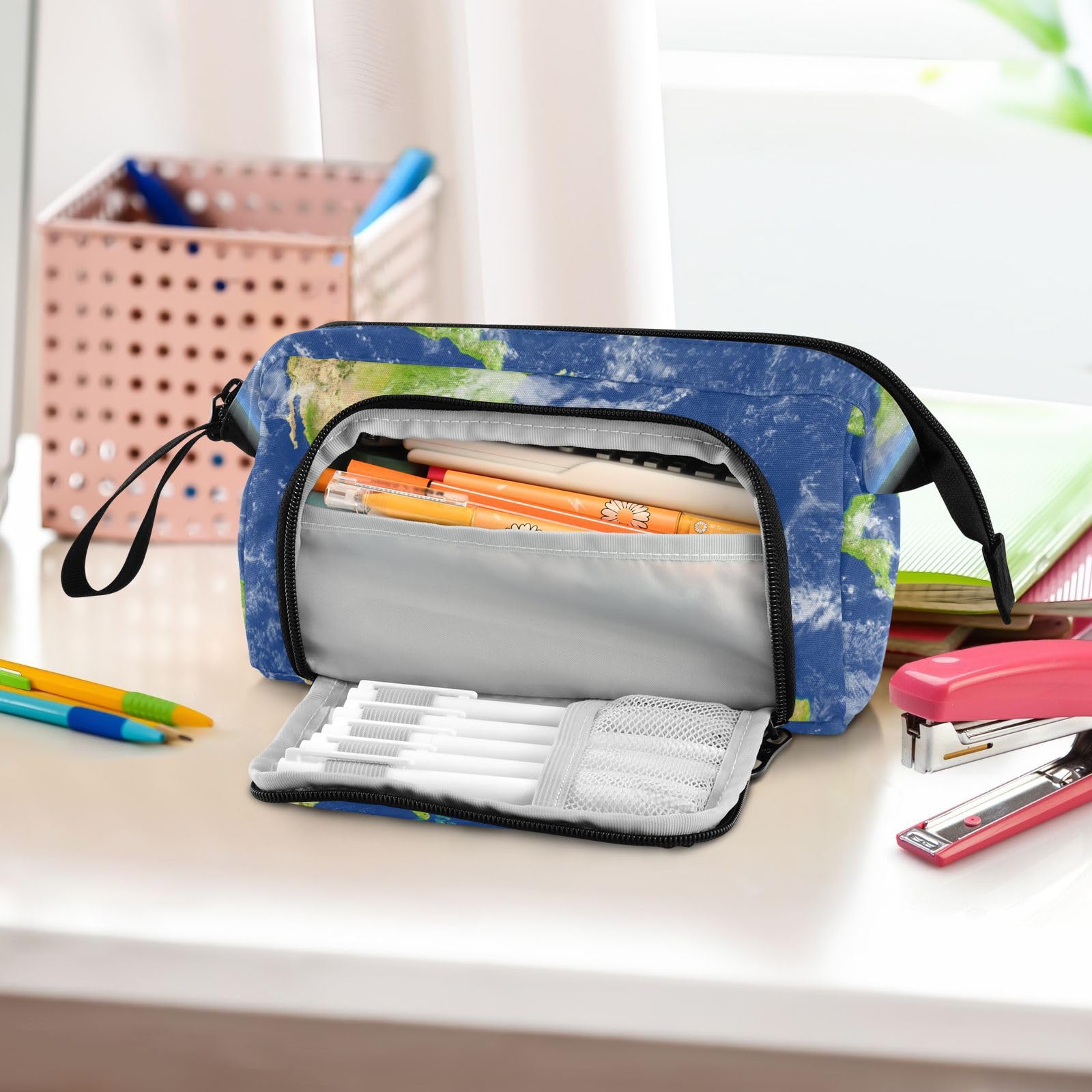 YMGQYJ Planet Earth Surface Pencil Case Large Capacity Stationery Organizer Pencil Pouch Bag for Office Travel 1 Pack 9.4x3.7x5.9 in