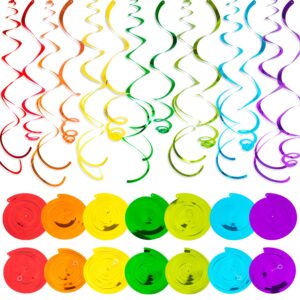 36 pcs rainbow hanging swirl party decorations, colorful ceiling swirl foil streamers party supplies for graduation wedding engagement baby shower and theme birthday party decorations