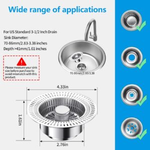 AAEJE【2024 New Upgrade】 3 in 1 Kitchen Sink Drain Strainer，Stainless Steel Pop Up Sink Drain Strainer，Kitchen Sink Stopper for US Standard 3-1/2" Drain