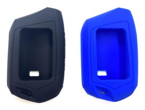 ttocenb black and blue rfx-2wt9-fm t9 key silicone sleeve waterproof dirt tolerance 2wt9r for fm 2-way 3000-ft lcd 4 side buttons silicone shell only new compatible replacement for compustar part 2pcs