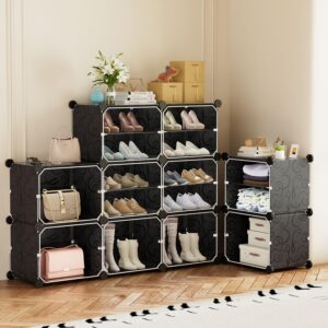 10-Tier Portable Shoe Rack Organizer for Closet Entryway 40 Pairs Shoe Storage Cabinet with Doors Shoe Rack with Cover Plastic Freestanding Stackable Shoe Organizer Shelves for Closet Entryway Bedroom