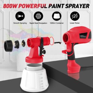 Paint Sprayer Gun for House Painting - 800W HVLP Paint Gun with 5 Nozzles & 3 Patterns, Adjustable Flow Electric Spray Paint 1200ml Container, Easy to Clean for Furniture Wood Door Fence Wall Chair