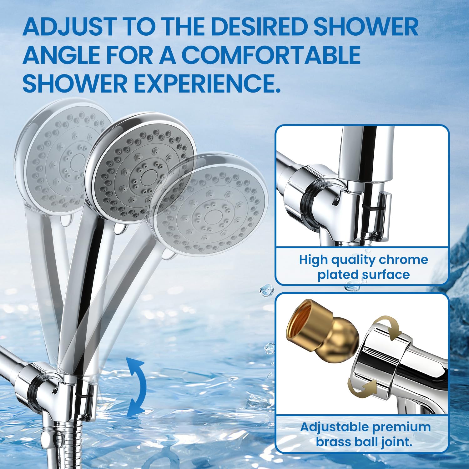 Shower Head, Axioblis 5 Function High Pressure Handheld ShowerHead with Shower Hose and Adjustable Bracket, Velynda