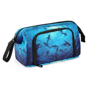 quteprint large capacity pencil case, sea ocean animal sharks portable pencil bag pen case pouch with zipper, office school stationery bag pencil box holder for teens girls boys adults student