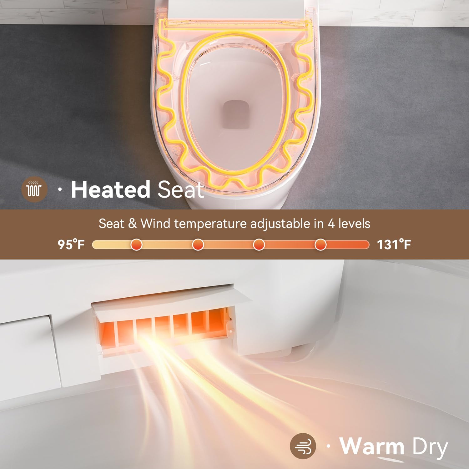 Upgrade Smart Toilet with Pump-assist Flush and Kick Flush, Bidet Toilet with Instant Warm Water, Heated Toilet Seat and Dryer, Japanese Toilet with Bidet Built in Deodorization, Blackout Flushing