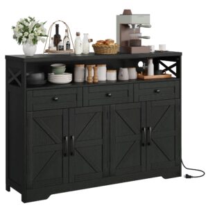 befrases 52" l modern farmhouse sideboard buffet cabinet, black storage cabinet with drawers & shelves, kitchen pantry hutch cabinet, coffee bar station table for living room, dining room, entryway