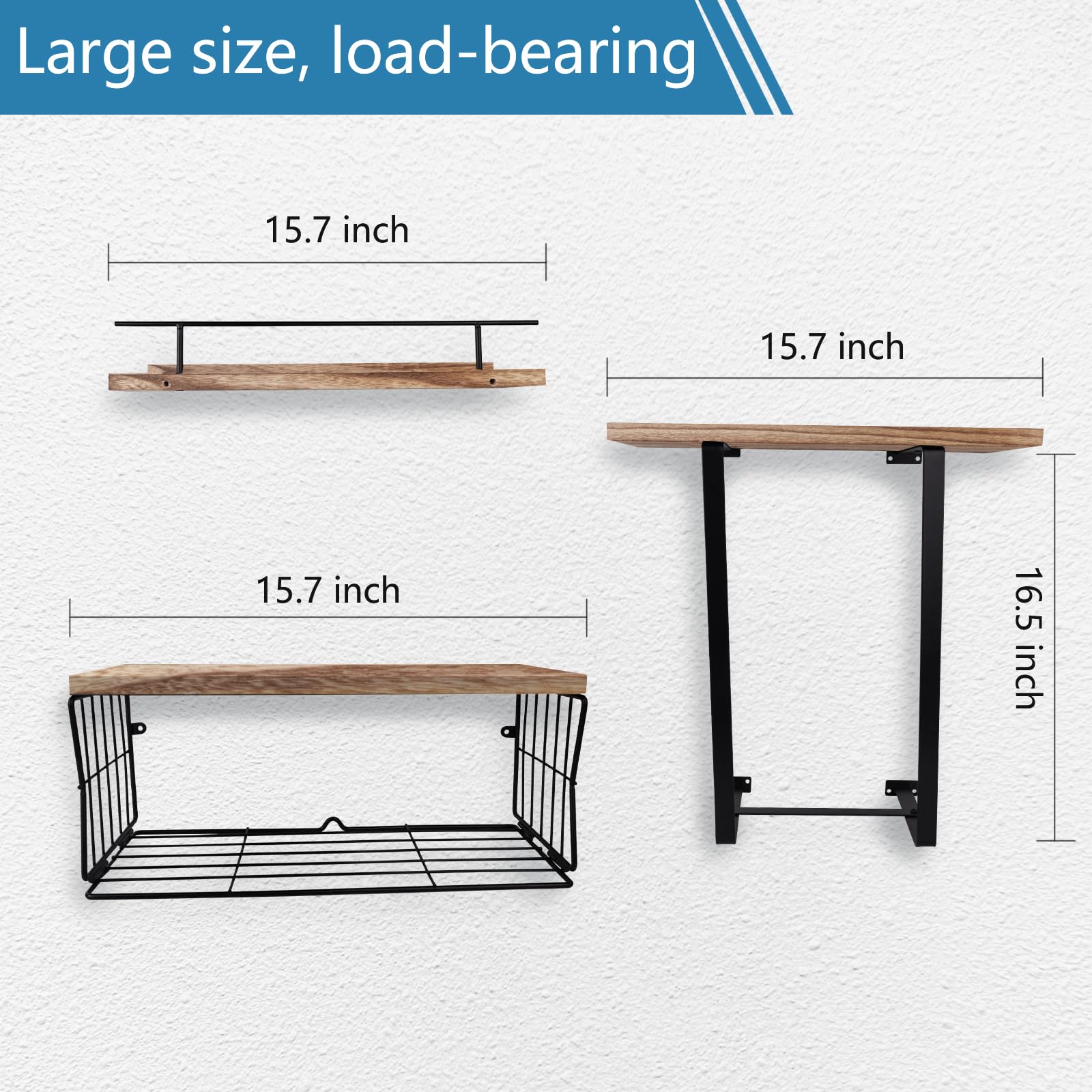 HXC-BLG Bathroom Shelves Over Toilet for Wall，Floating Shelves Over Toilet Paper Holder，Wall Mounted Rustic Wood Storage Basket Shelves for Bedroom，Living Room & Kitchen