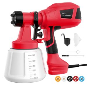 paint sprayer gun for house painting - 800w hvlp paint gun with 5 nozzles & 3 patterns, adjustable flow electric spray paint 1200ml container, easy to clean for furniture wood door fence wall chair